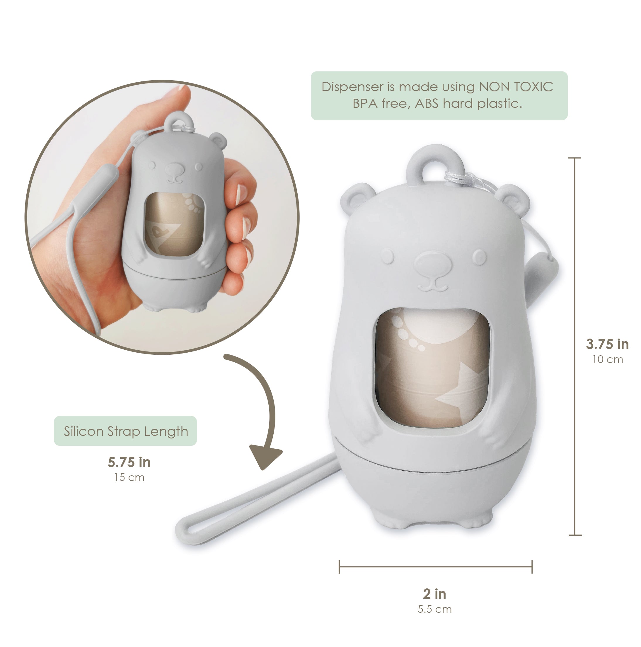 Teddy Bear Disposable Nappy Bag Dispenser | CLOUDY GREY – Moodie